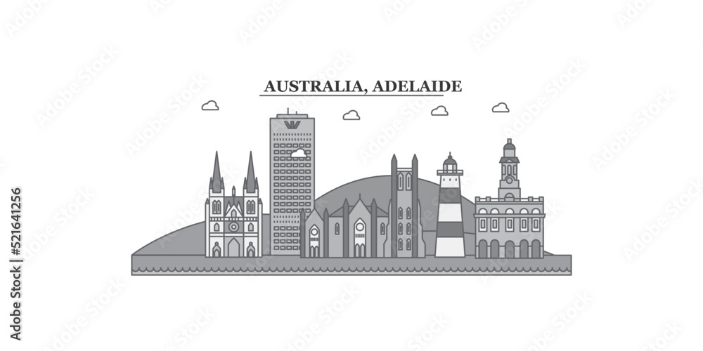 Australia, Adelaide city skyline isolated vector illustration, icons ...