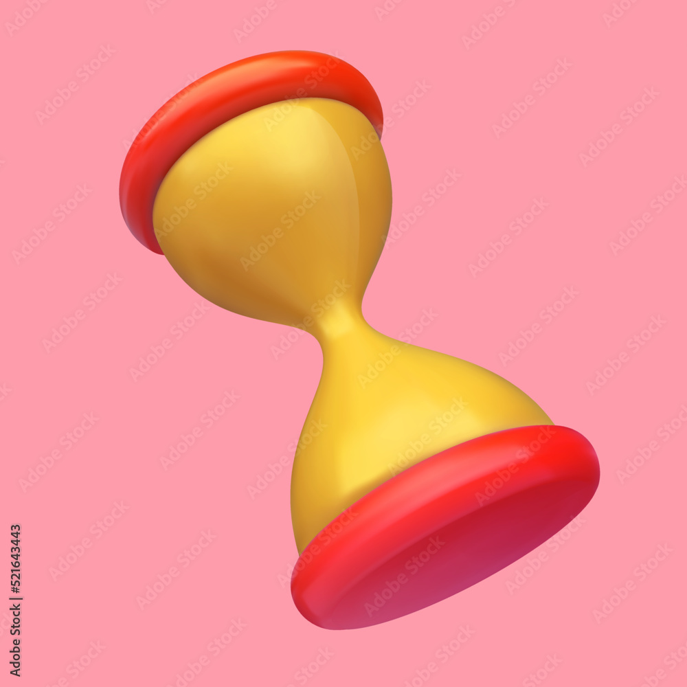 3d cartoon hourglass in realistic plastic colorful style. Funny vintage ...