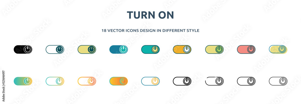 turn on icon in 18 different styles such as thin line, thick line, two ...