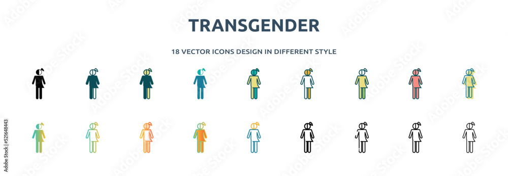 transgender icon in 18 different styles such as thin line, thick line ...