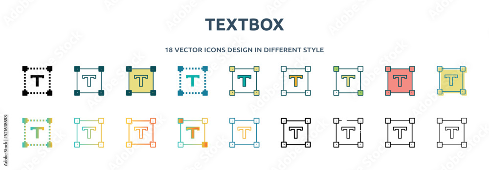 textbox icon in 18 different styles such as thin line, thick line, two ...