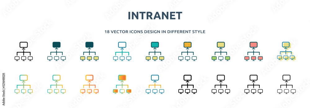 intranet icon in 18 different styles such as thin line, thick line, two color, glyph, colorful ...