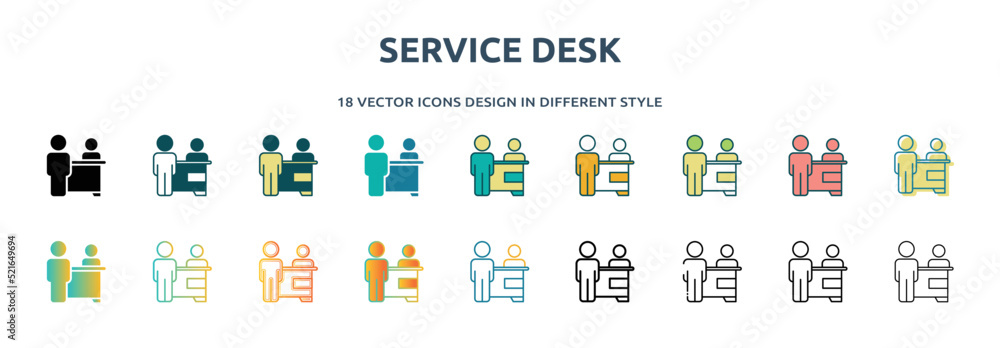 service desk icon in 18 different styles such as thin line, thick line ...