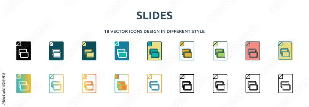 slides icon in 18 different styles such as thin line, thick line, two ...