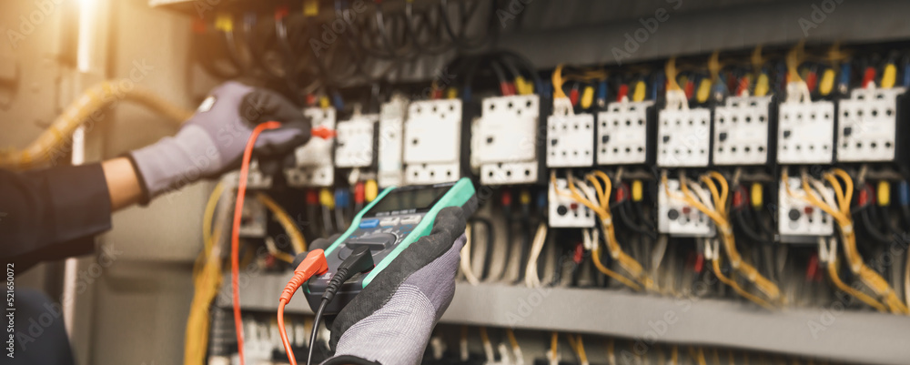 Electricity and electrical maintenance service, Engineer hand holding ...