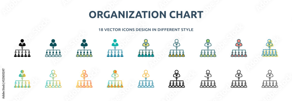 organization chart icon in 18 different styles such as thin line, thick ...