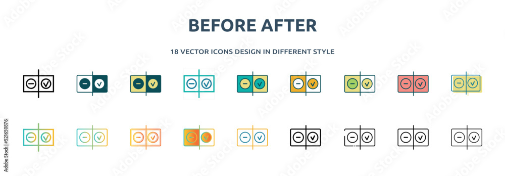 before after icon in 18 different styles such as thin line, thick line ...