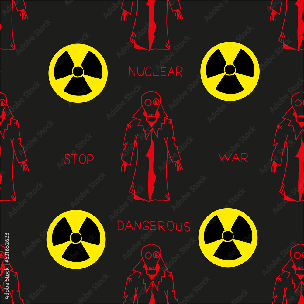 Halloween seamless scary man in a torn raincoat and a gas mask with a ...