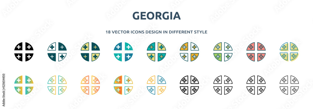 georgia icon in 18 different styles such as thin line, thick line, two ...