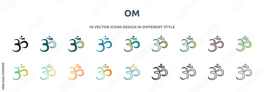om icon in 18 different styles such as thin line, thick line, two color ...