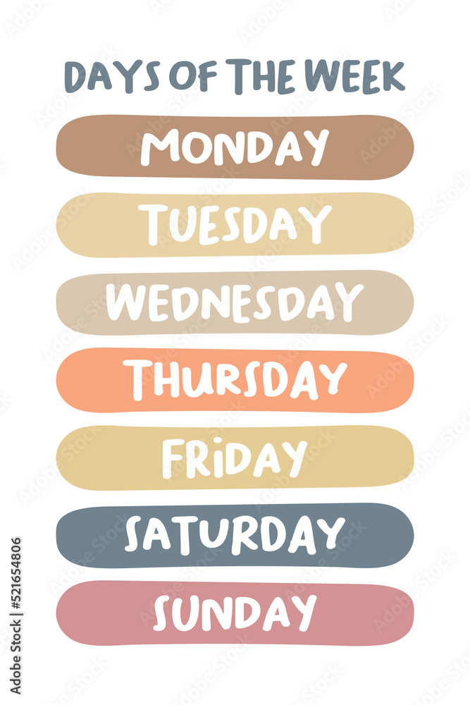 Days of The Week Educational Wall Art Poster, Classroom Posters ...