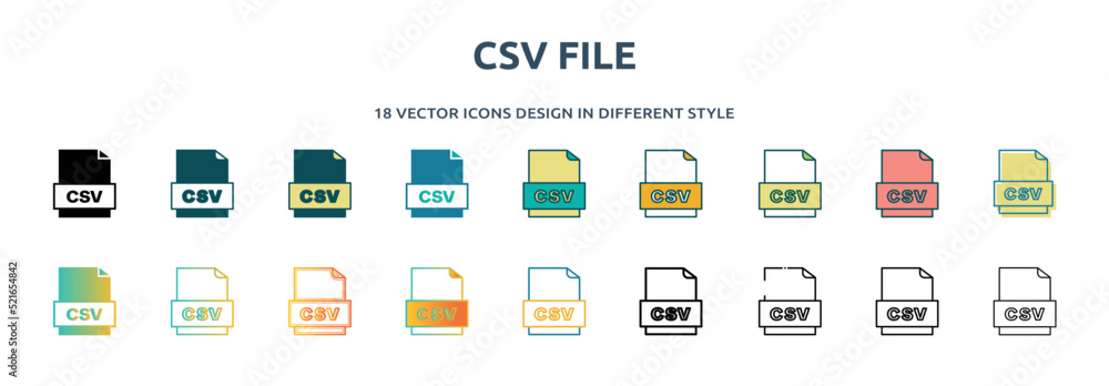 csv file icon in 18 different styles such as thin line, thick line, two ...