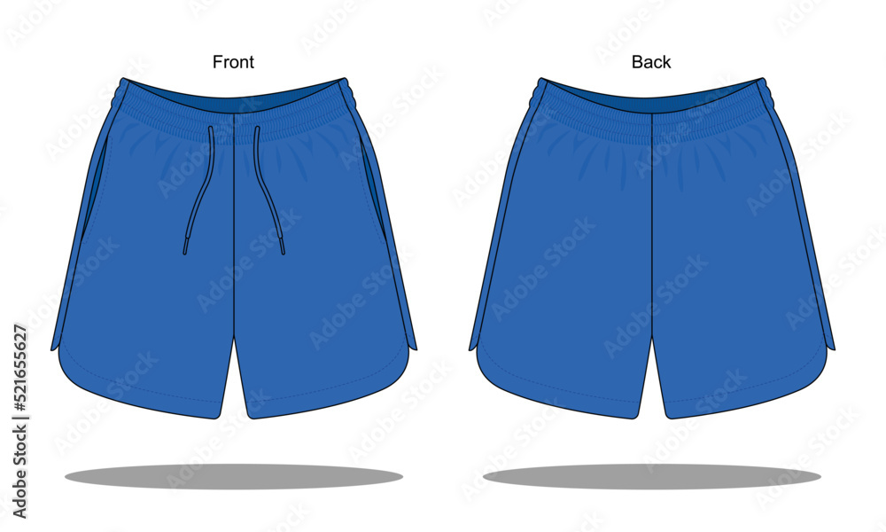 Blank Blue Shorts Pants Running Template On White Background.Front And ...