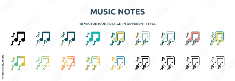 music notes icon in 18 different styles such as thin line, thick line ...