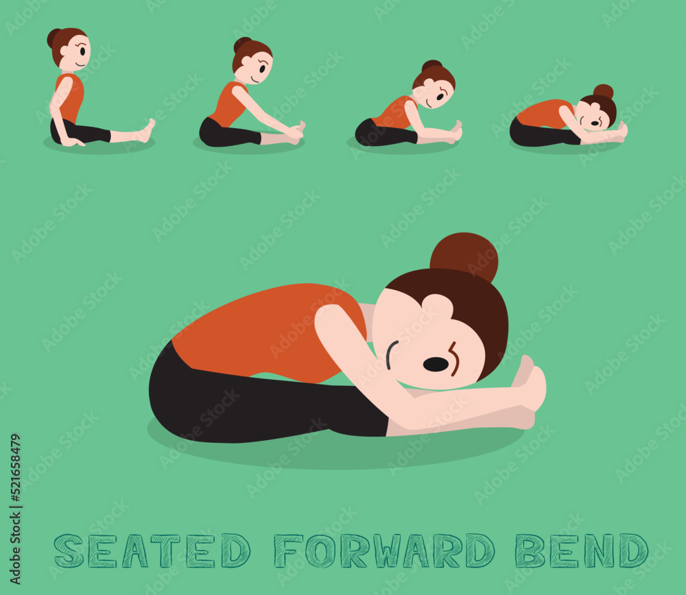 Yoga Tutorial Seated Forward Bend Cartoon Vector Illustration Stock ...