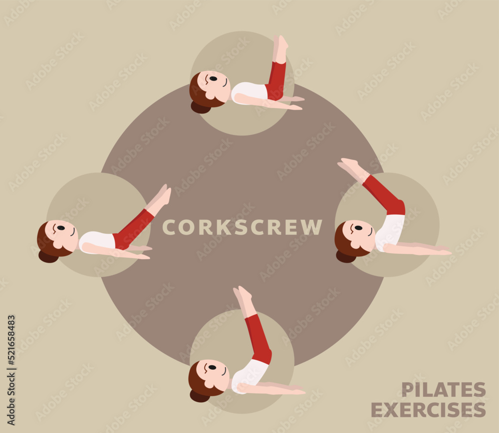 Pilates Moves Exercises Corkscrew Cute Cartoon Vector Illustration ...