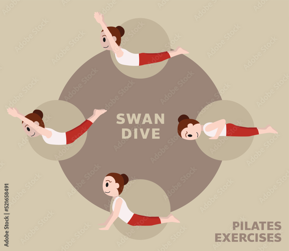 Pilates Moves Exercises Swan Dive Cute Cartoon Vector Illustration ...