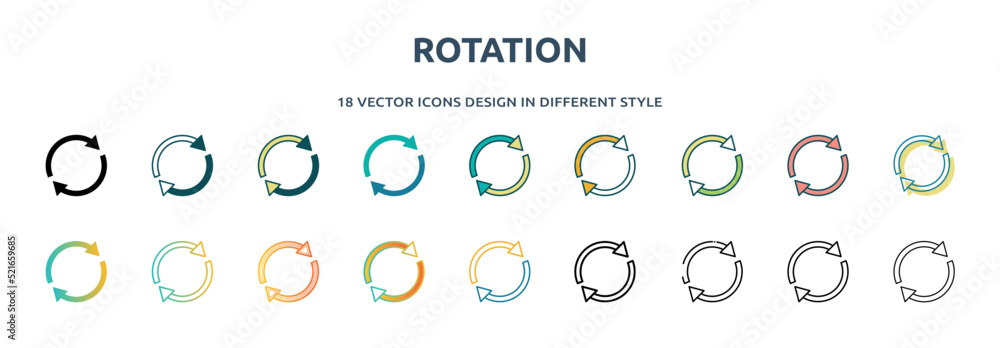 rotation icon in 18 different styles such as thin line, thick line, two ...
