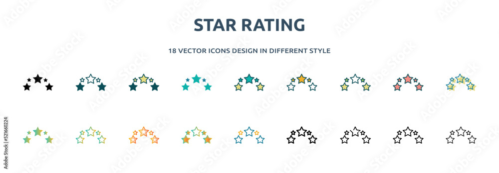 star rating icon in 18 different styles such as thin line, thick line ...