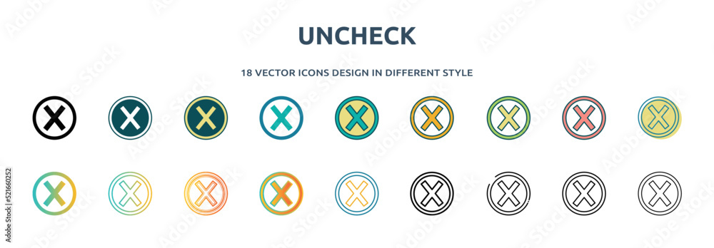 uncheck icon in 18 different styles such as thin line, thick line, two ...