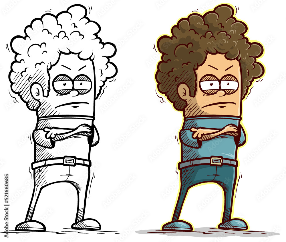 Cartoon cute standing funny flat angry boy character. Isolated on white ...