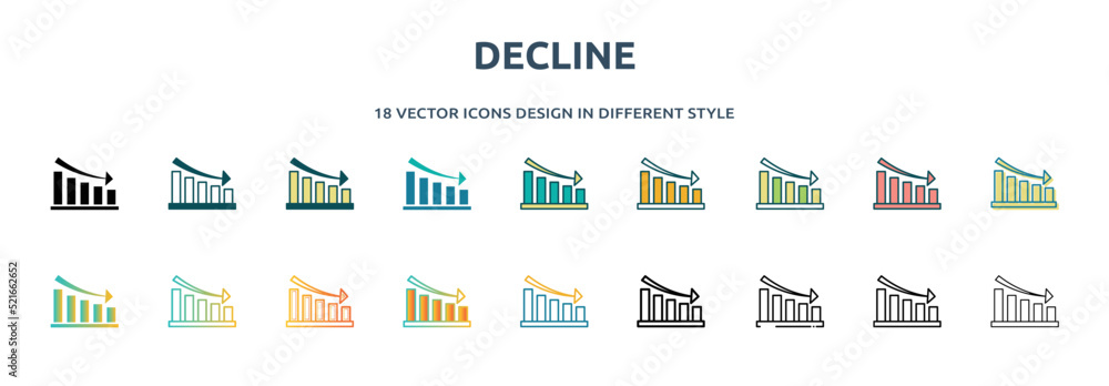 decline icon in 18 different styles such as thin line, thick line, two ...