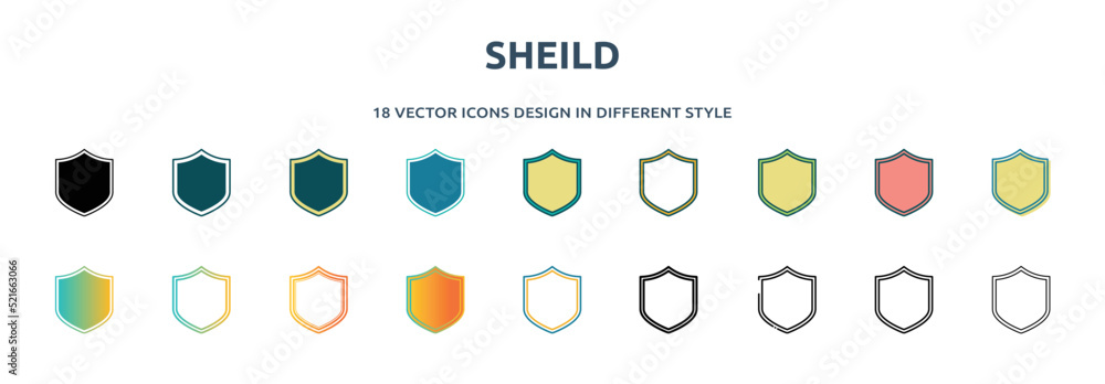 sheild icon in 18 different styles such as thin line, thick line, two ...