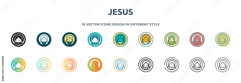 jesus icon in 18 different styles such as thin line, thick line, two ...