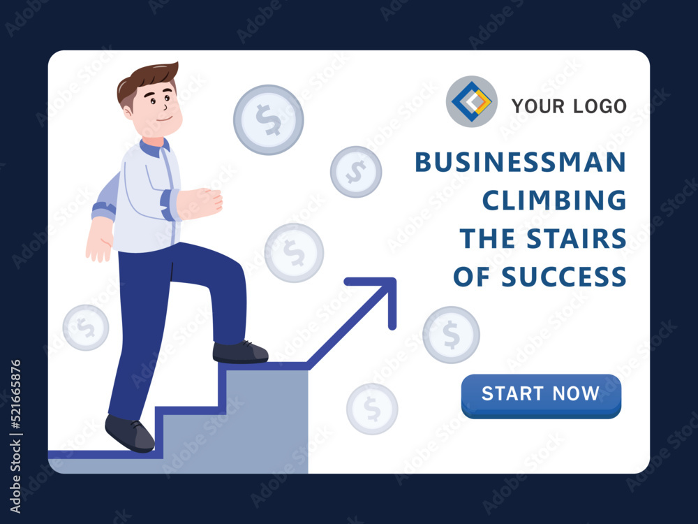 businessman walking up the ladder of success, step, going up, cartoon ...