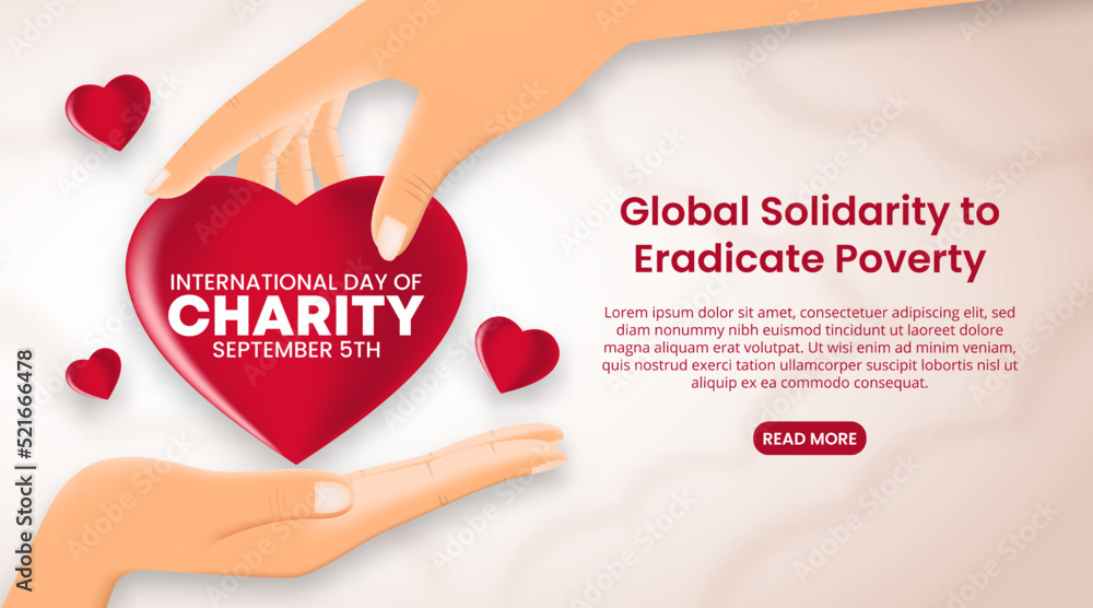 International day of charity background with an illustration of a hand ...