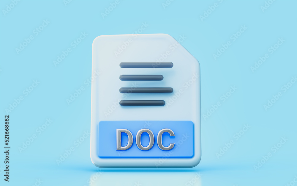 DOC file sign 3d render concept for writing cv letter notebook ...