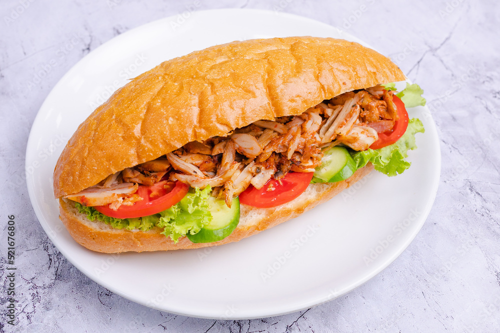 Chicken doner kebab in plate top view isolated Stock Photo | Adobe Stock