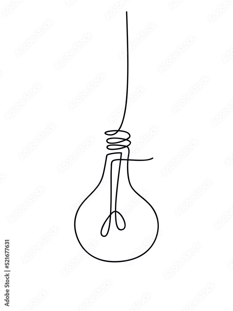 Line art light bulb vector continuous drawing illustration. Hand drawn ...