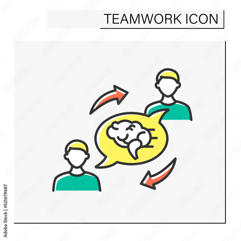 Idea color icon. Exchanging common ideas or strategies. Thinking ...