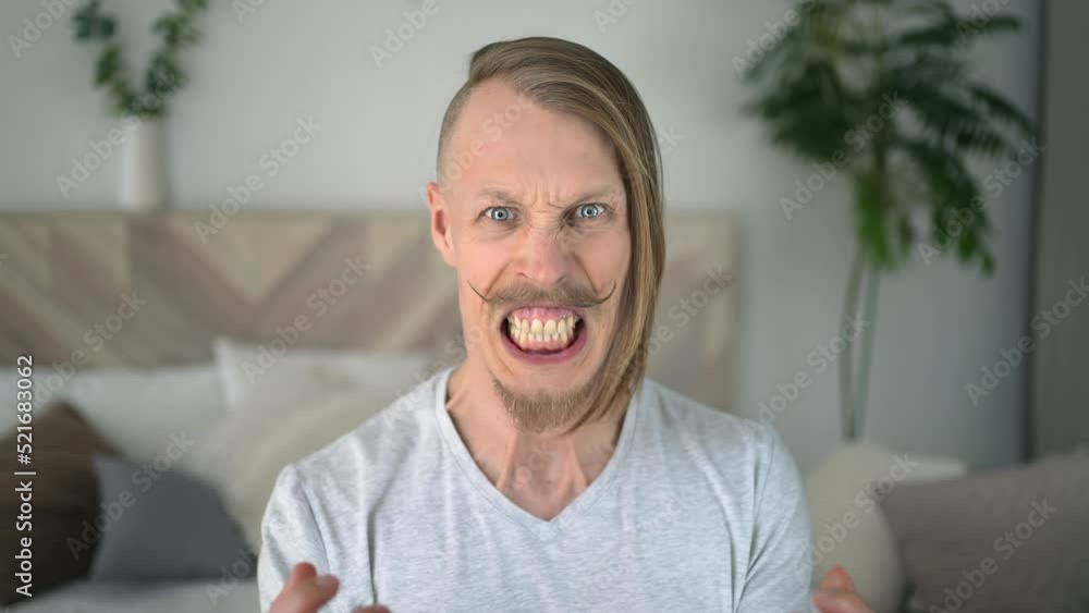 Concept of People Stress or constipation emotion. Studio portrait of ...