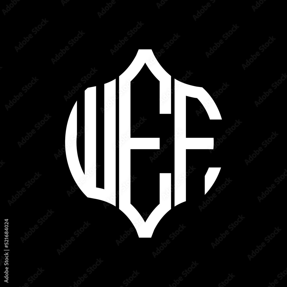 WEF letter logo. WEF best black background vector image. WEF Monogram ...