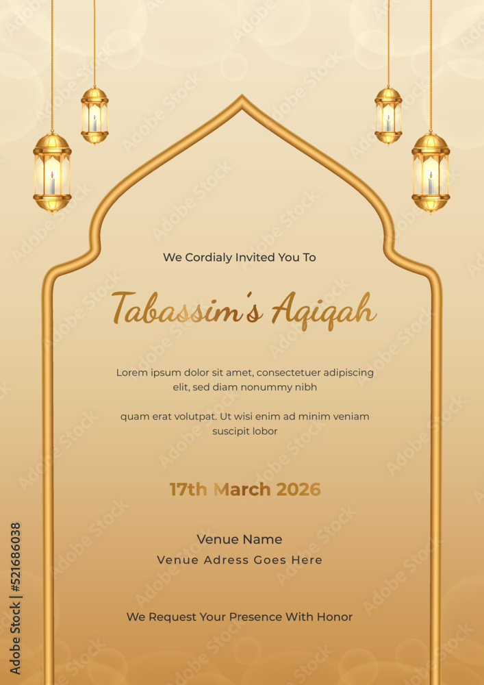 Elegant Beautiful Aqiqah Invitation Card Template Stock Vector | Adobe ...