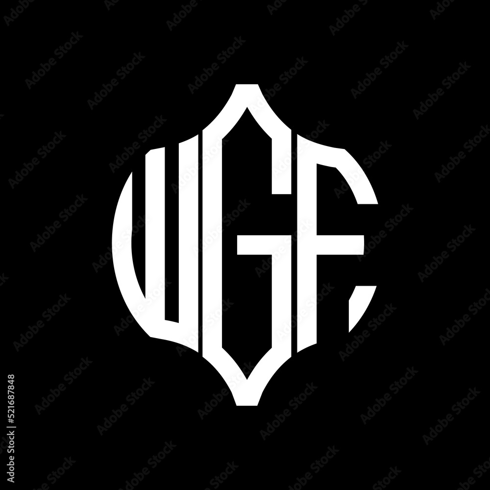 WGF letter logo. WGF best black background vector image. WGF Monogram ...