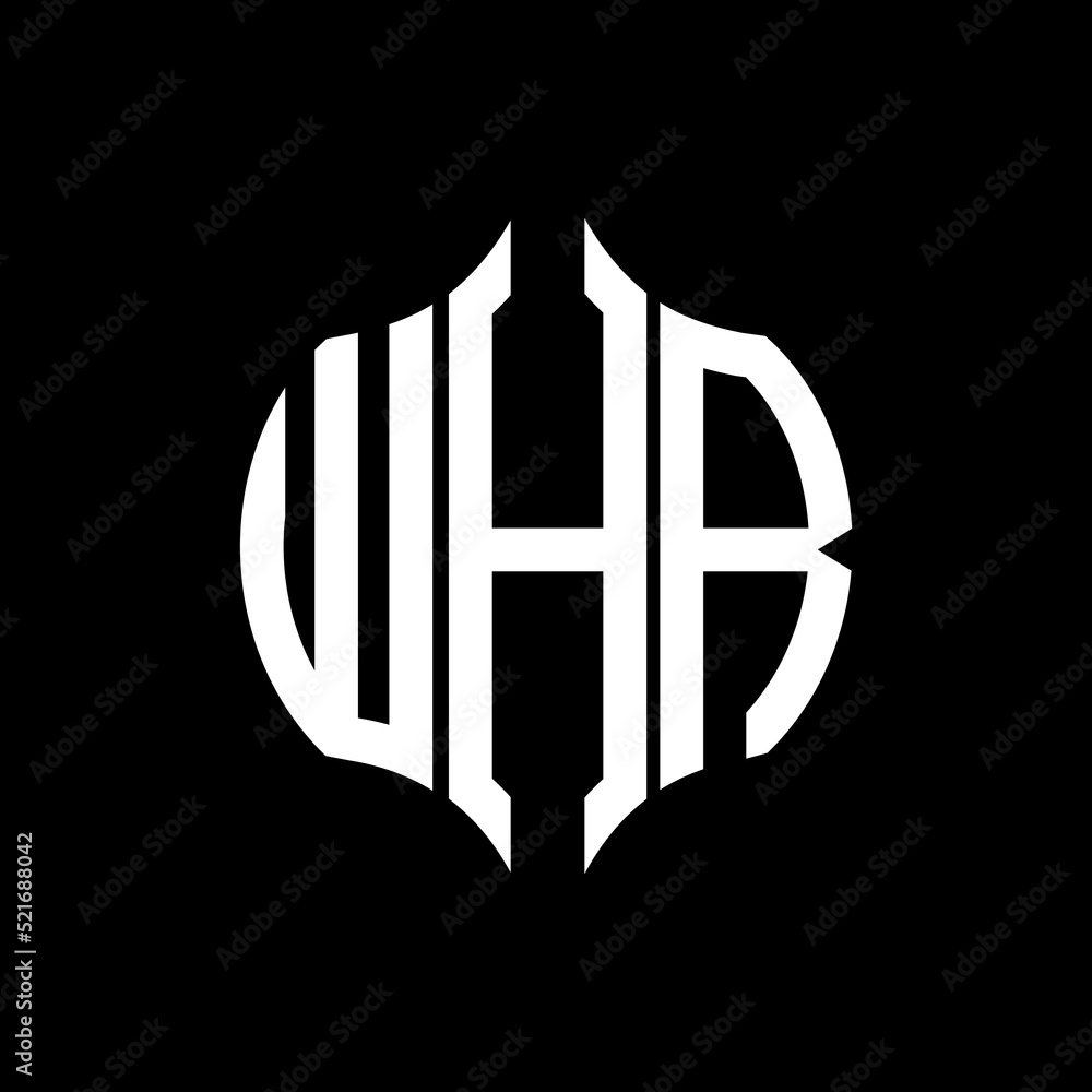 WHR letter logo. WHR best black background vector image. WHR Monogram ...