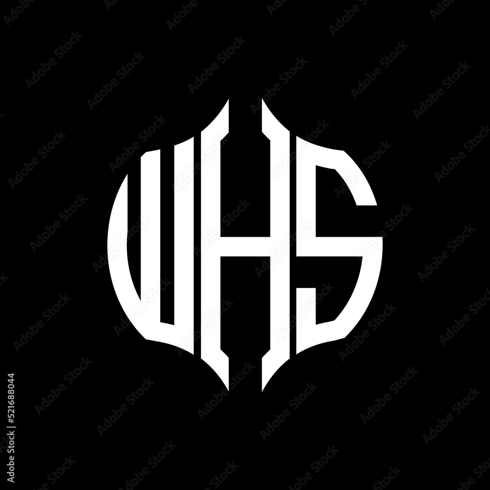 WHS letter logo. WHS best black background vector image. WHS Monogram ...