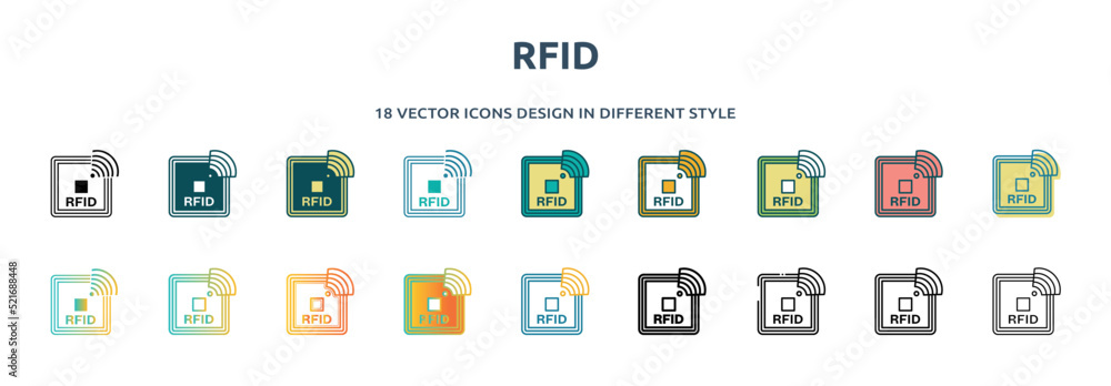 rfid icon in 18 different styles such as thin line, thick line, two ...