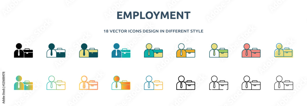 employment icon in 18 different styles such as thin line, thick line ...