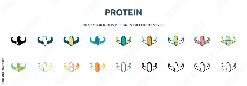 protein icon in 18 different styles such as thin line, thick line, two ...