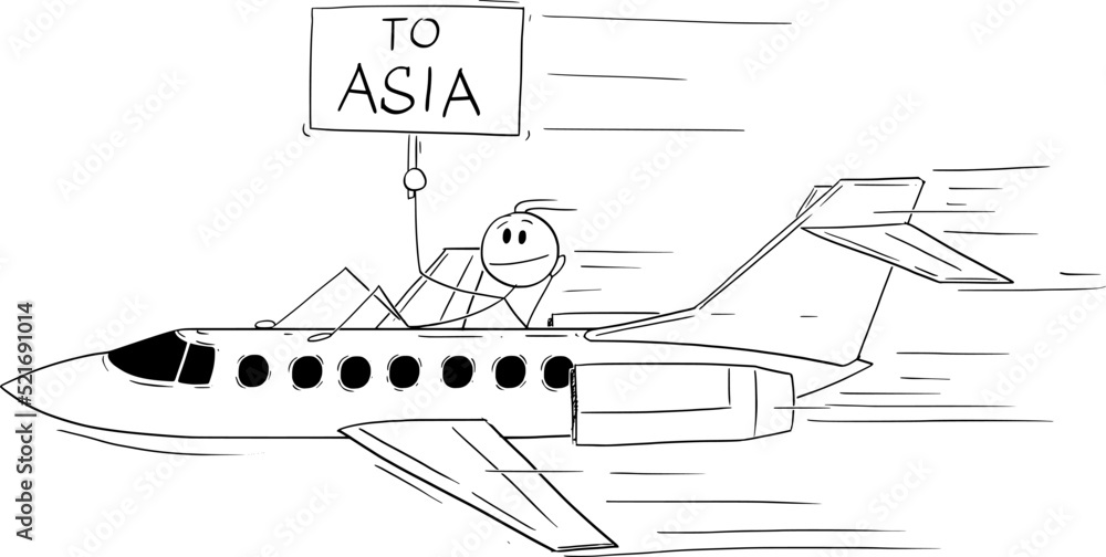 Person Traveling to Asia, Vector Cartoon Stick Figure Illustration ...