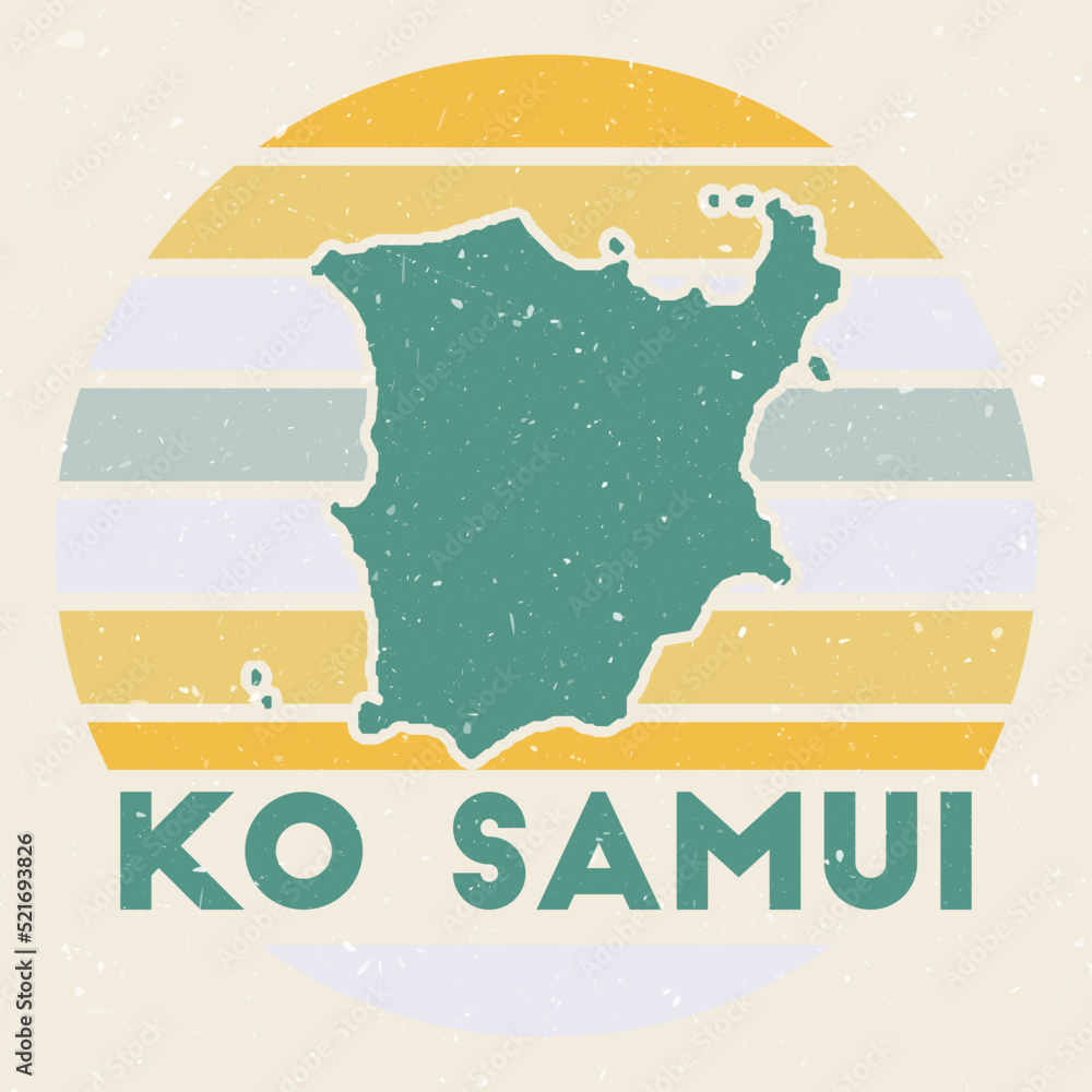 Ko Samui logo. Sign with the map of island and colored stripes, vector ...