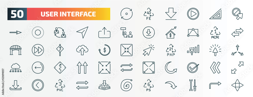 set of 50 special lineal user interface icons. outline icons such as refresh arrows, forbidden ...