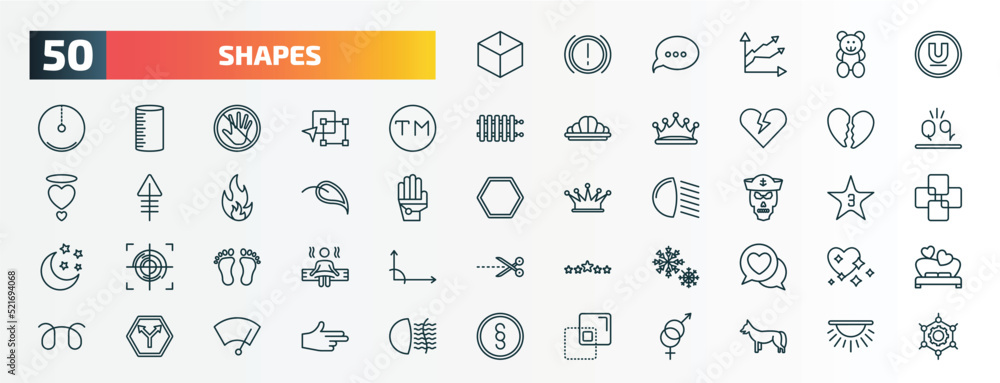 Vetor de set of 50 special lineal shapes icons. outline icons such as ...