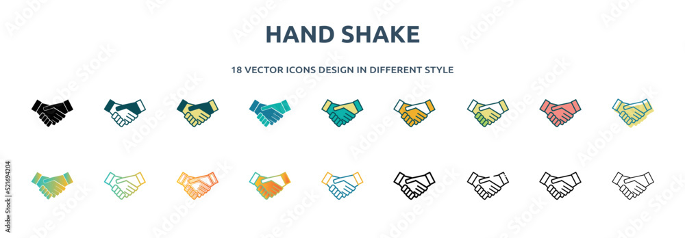 hand shake icon in 18 different styles such as thin line, thick line ...