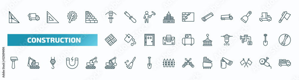 Vetor de set of 40 special lineal construction icons. outline icons ...