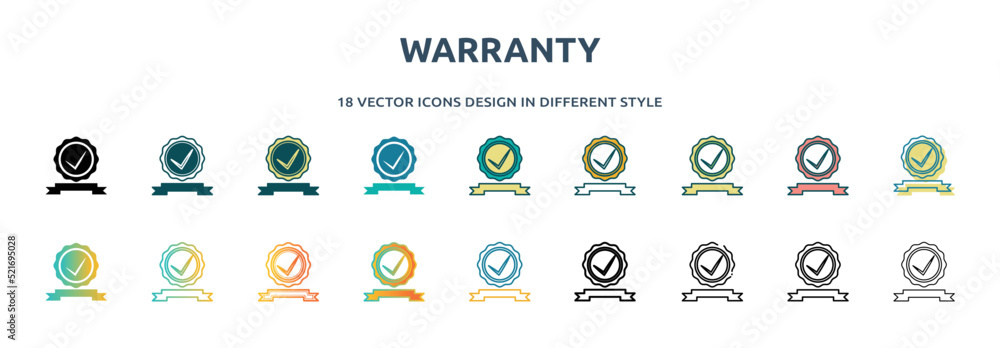 warranty icon in 18 different styles such as thin line, thick line, two ...